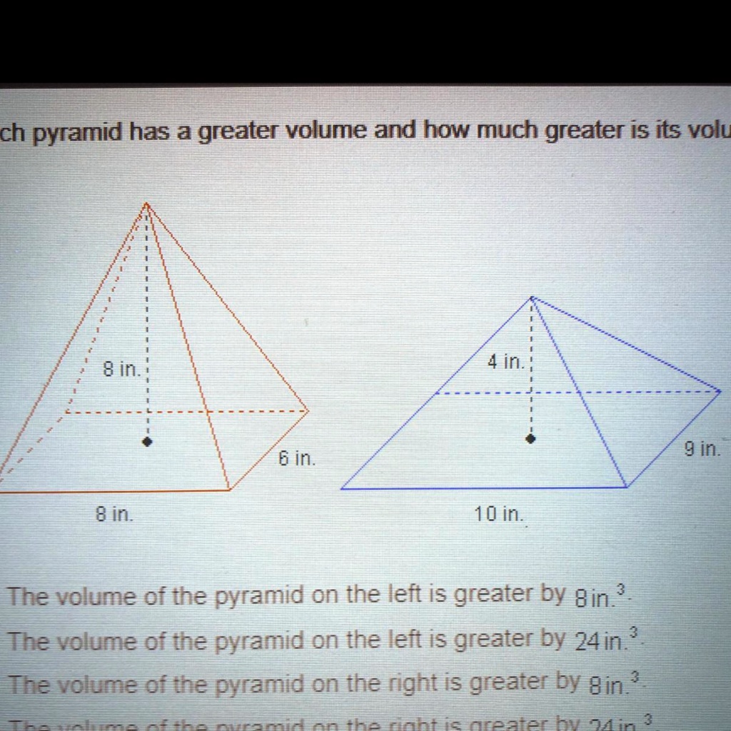 SOLVED: 'Which pyramid has a greater volume and how much greater is its ...