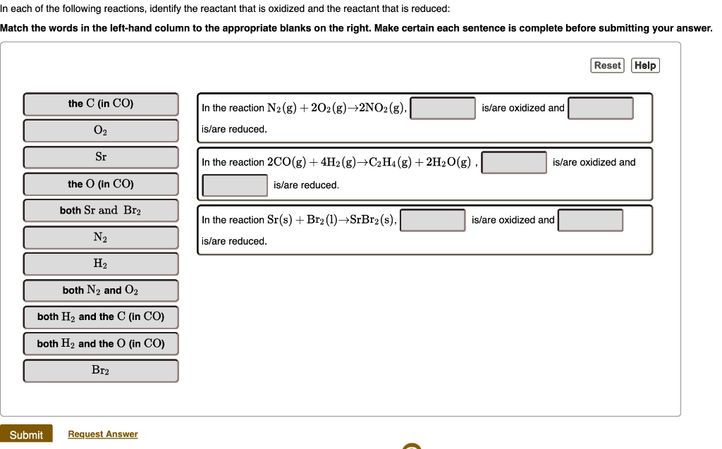 SOLVED: In each of the following reactions, identify the reactant that ...