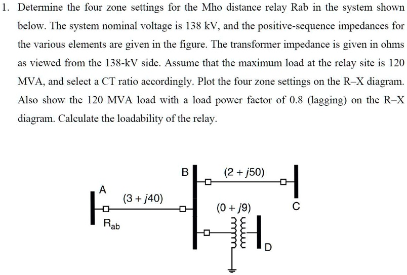 l determine the four zone settings for the mho distance relay rab in the system shown belowthe ...
