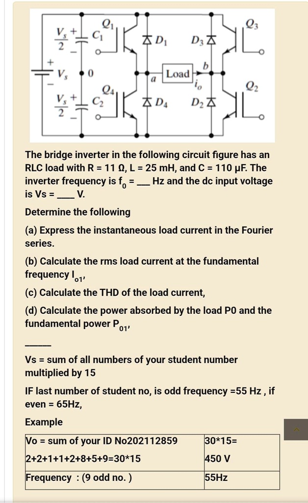 SOLVED: The bridge inverter in the following circuit figure has an RLC ...