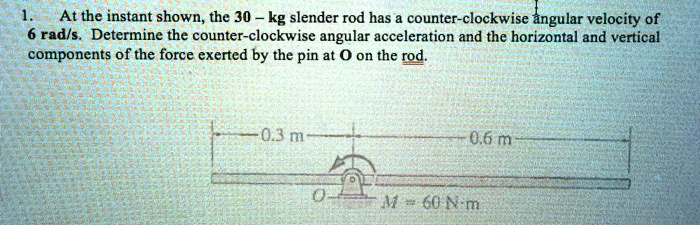 1. At the instant shown, the 30 kg slender rod has a counter-clockwise angular velocity of 6 rad ...