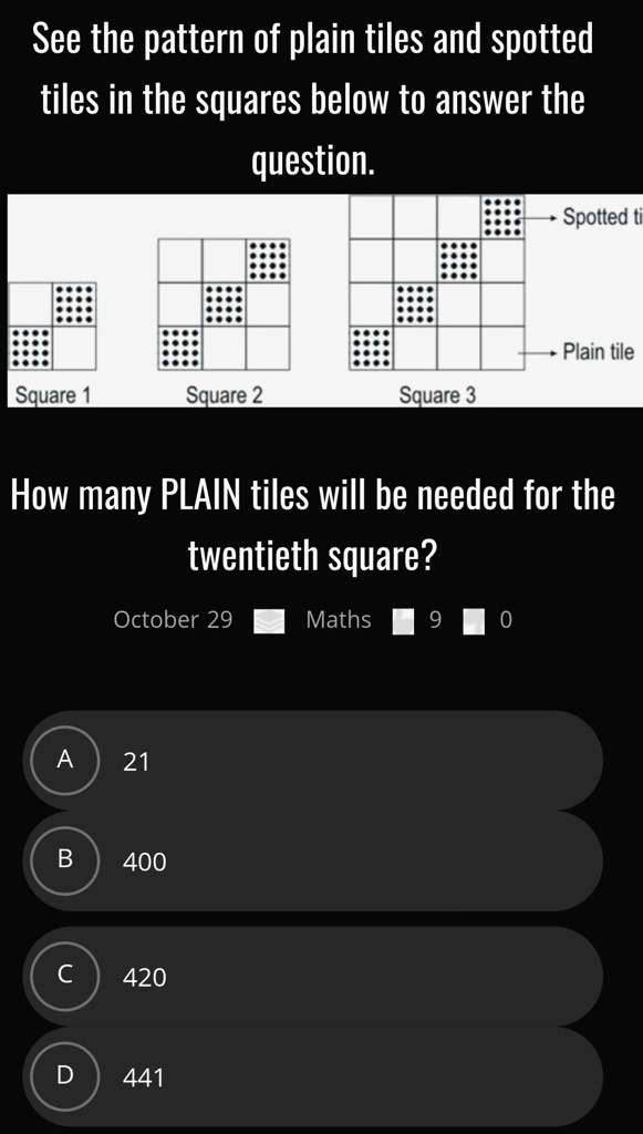Please solve this ASAP. See the pattern of plain tiles and spotted ...