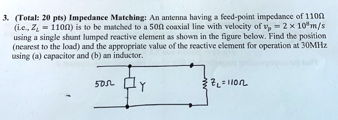 SOLVED: Total: 20 pts Impedance Matching: An antenna having a feed-point impedance of 110 i.e. Z ...