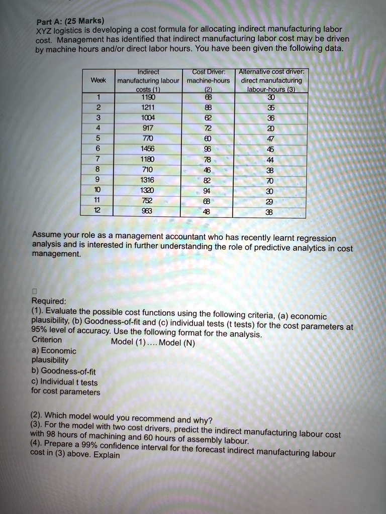 SOLVED: Part A: (25 Marks) XYZ logistics is developing a cost formula ...
