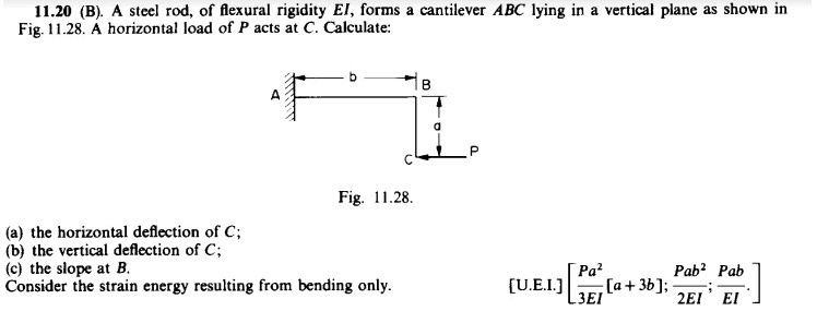 11.20 (A steel rod, of flexural rigidity EI, forms a cantilever ABC ...