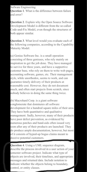 Sofware Engineering Question 1. What is the difference between failure ...