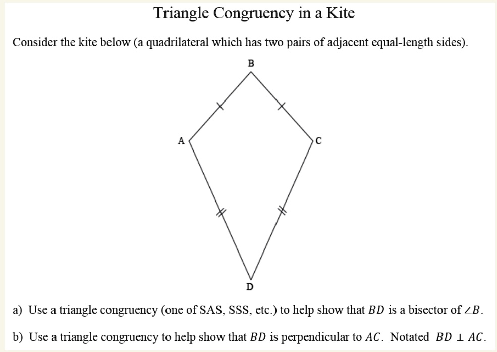 triangle congruency in a kite consider the kite below a quadrilateral ...