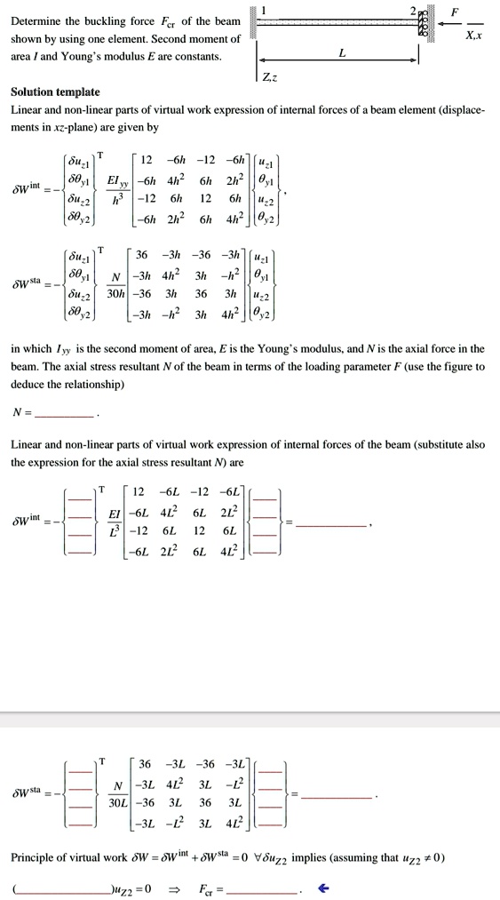 determine the buckling force fcr of the beam shown by using one element ...