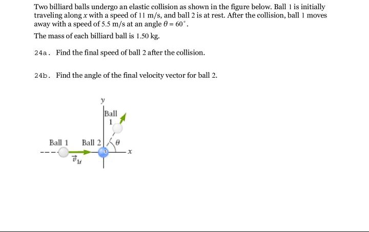 SOLVED: Two billiard balls undergo ' an elastic collision as shown in ...