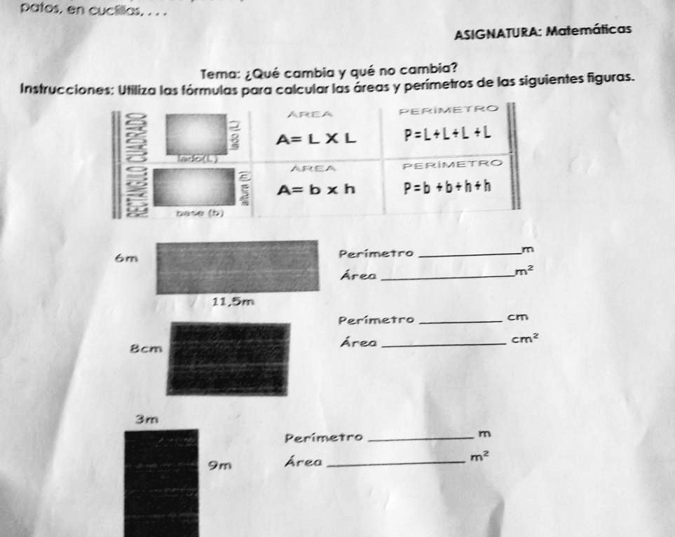 SOLVED: Instrucciones: Utiliza las fórmulas para calcular las áreas y ... SOLVED: Instrucciones: Utiliza las fórmulas para calcular las áreas y ...