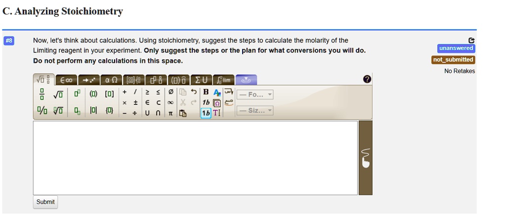 Solved C Analyzing Stoichiometry 8 Now Lets Think About