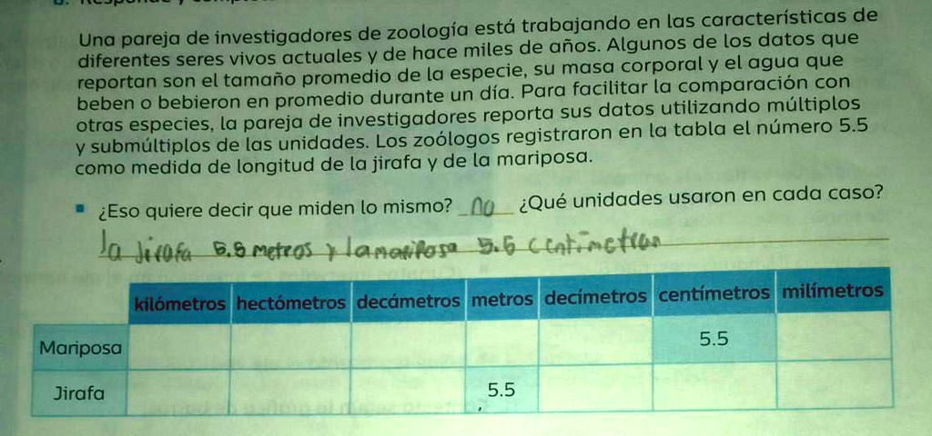 responde y completa la tabla relacionada con la longitud de algunos ...