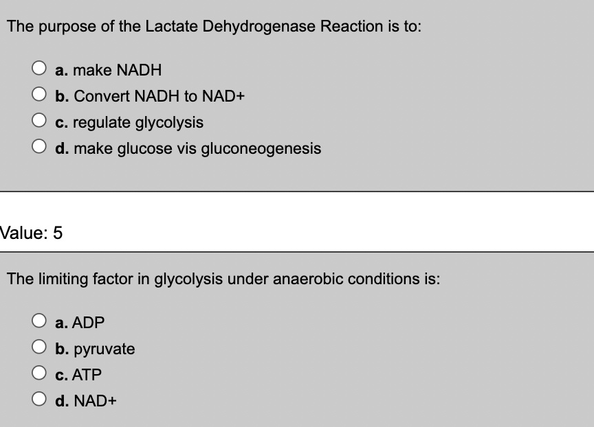 The purpose of the Lactate Dehydrogenase Reaction is to: a. make NADH b ...