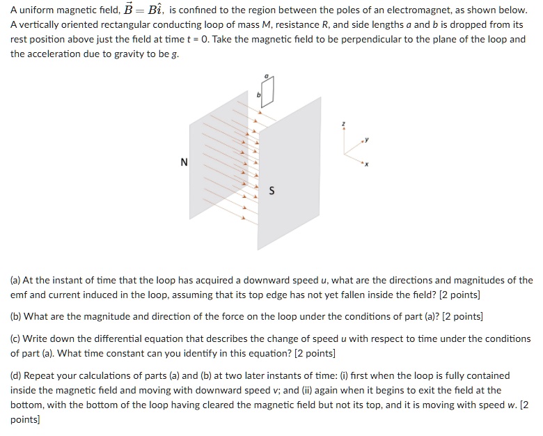 A uniform magnetic field, B⃗ = Bî, is confined to the region between ...