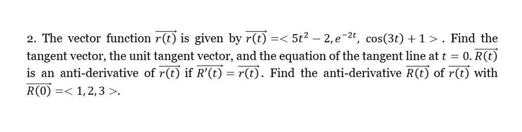 SOLVED: The vector function r(t) is given by r(t) = . Find the tangent vector, the unit tangent ...