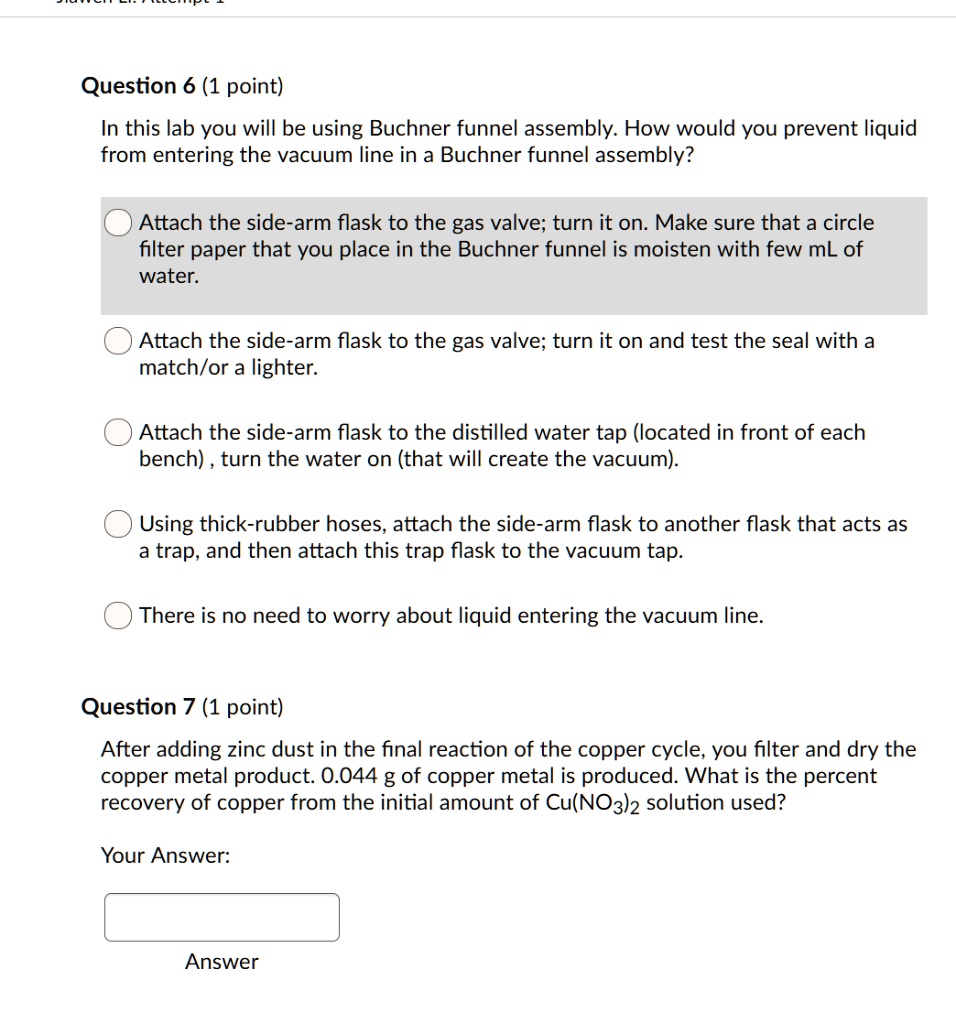 SOLVED: Question 6 (1 point) In this lab you will be using Buchner ... SOLVED: Question 6 (1 point) In this lab you will be using Buchner ...