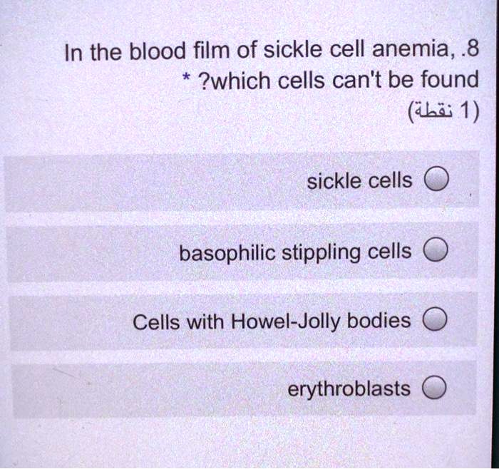 In the blood film of sickle cell anemia, which cells can't be found ...
