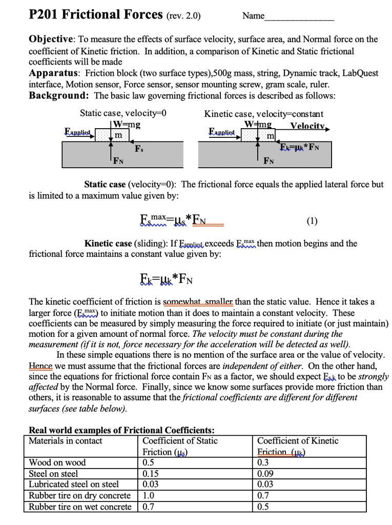 p201 frictional forces rev 20 name objective to measure the effects of ...