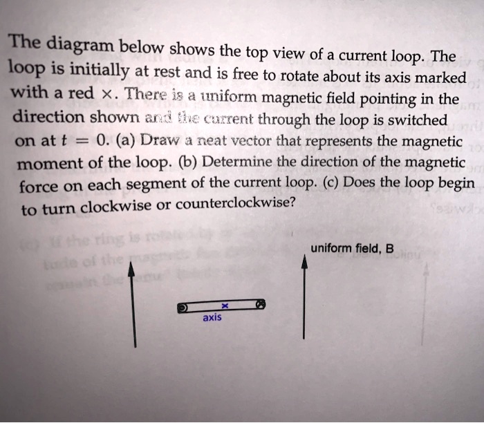 SOLVED: The diagram below shows the top view of a current loop: The loop is initially at rest ...