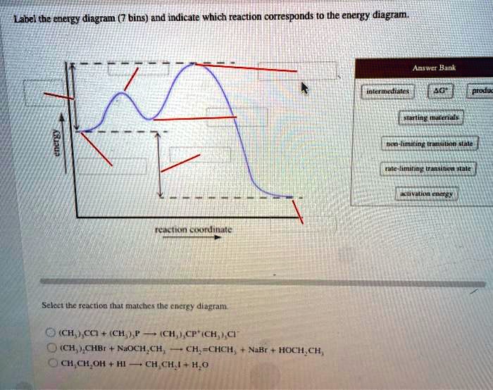 Label the energy diagram (7 bins) and indicate which reaction ...