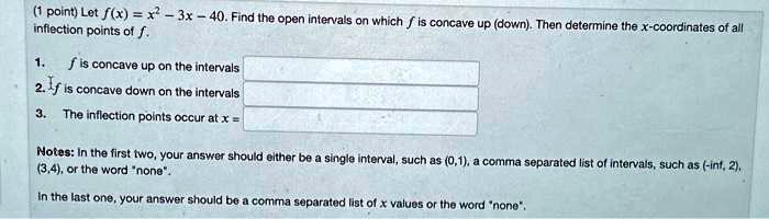 SOLVED: inflection points of f. 1 pointLet fx=2-3-40.Find the open ...