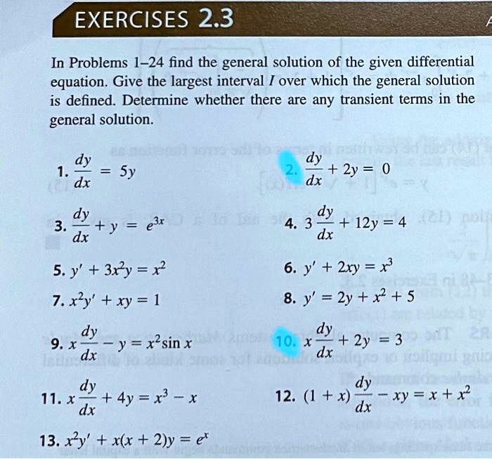 SOLVED: Text: EXERCISES 2.3 In Problems 1-24, find the general solution of the given ...