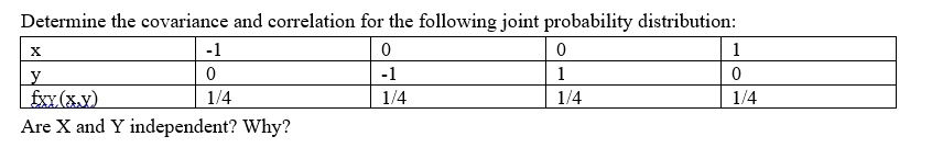 SOLVED: Determine the covariance and correlation for the following ...