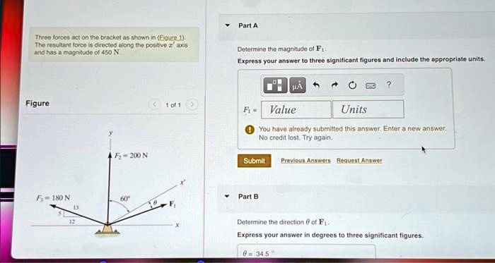 Solved Texts Part A Three Forces Act On The Bracket As Shown In