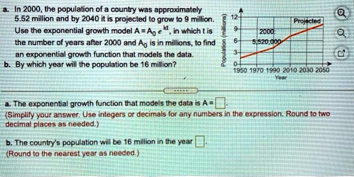 SOLVED: In 2000, the population ofa county was approximately 5.52 million and by 2040 it is ...