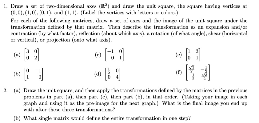draw a sct ol wo dlimensional axgs r2 and draw he unit square ghe ...