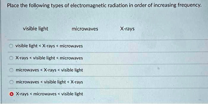 place the following types of electromagnetic radiation in order of ...