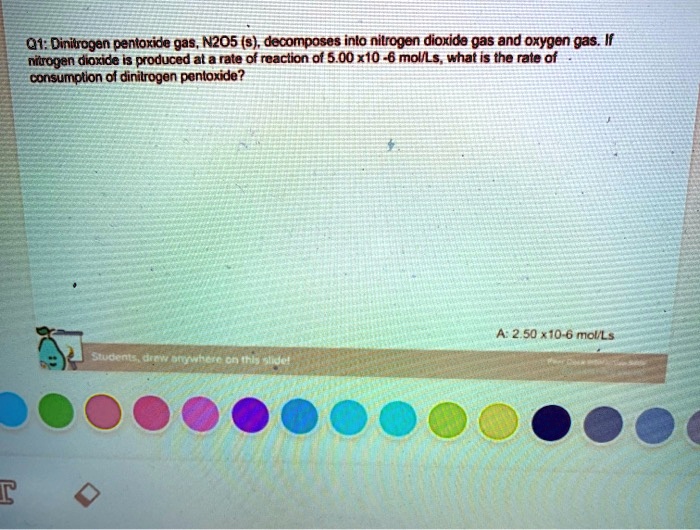 SOLVED: Q1: Dinitrogan pentoxide 9as, N2O5 (8) decomposes inlo nilrogen ...