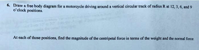 SOLVED: Draw a free body diagram for a motorcycle driving around a ...