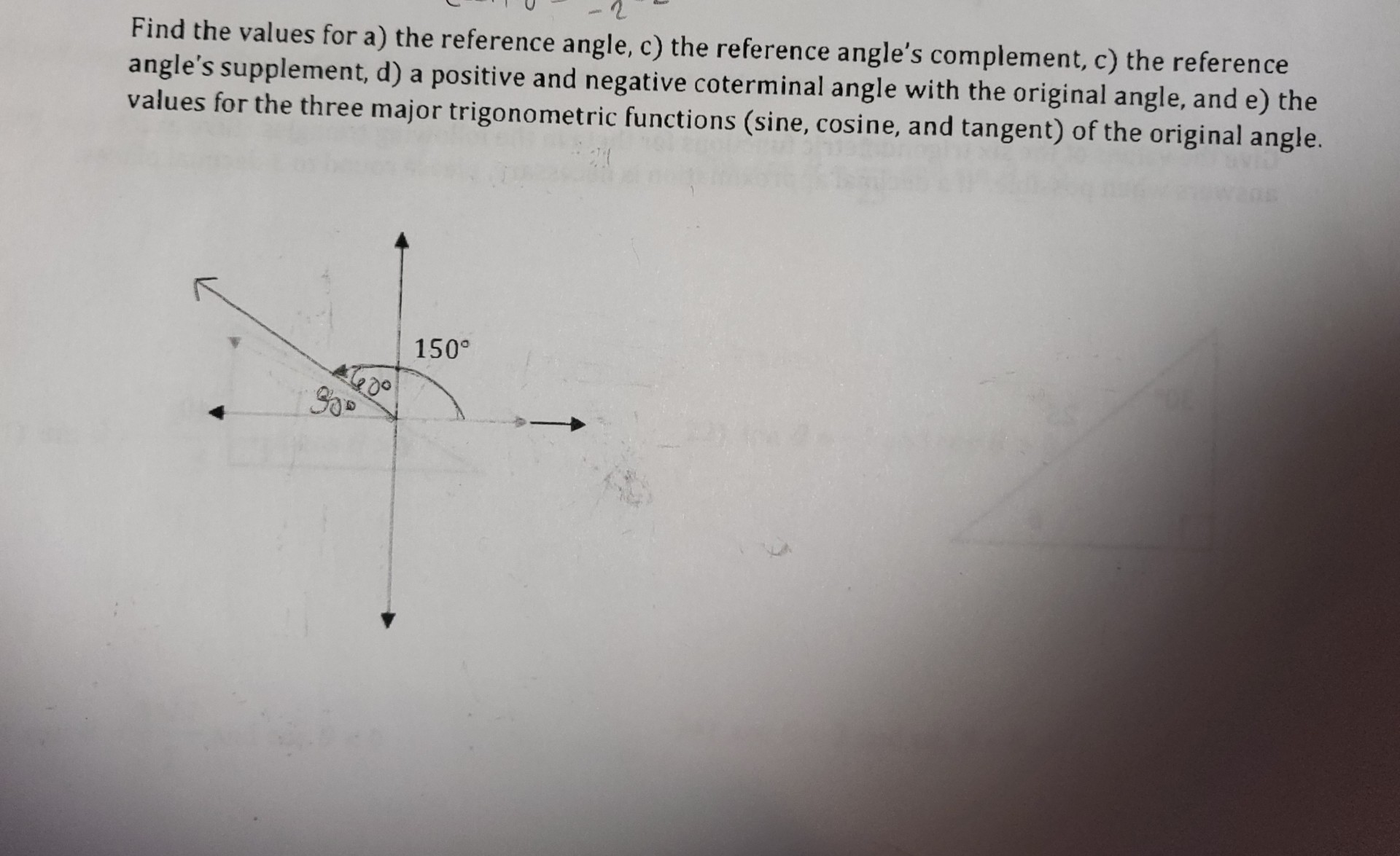 find the values for a the reference angle c the reference angles ...