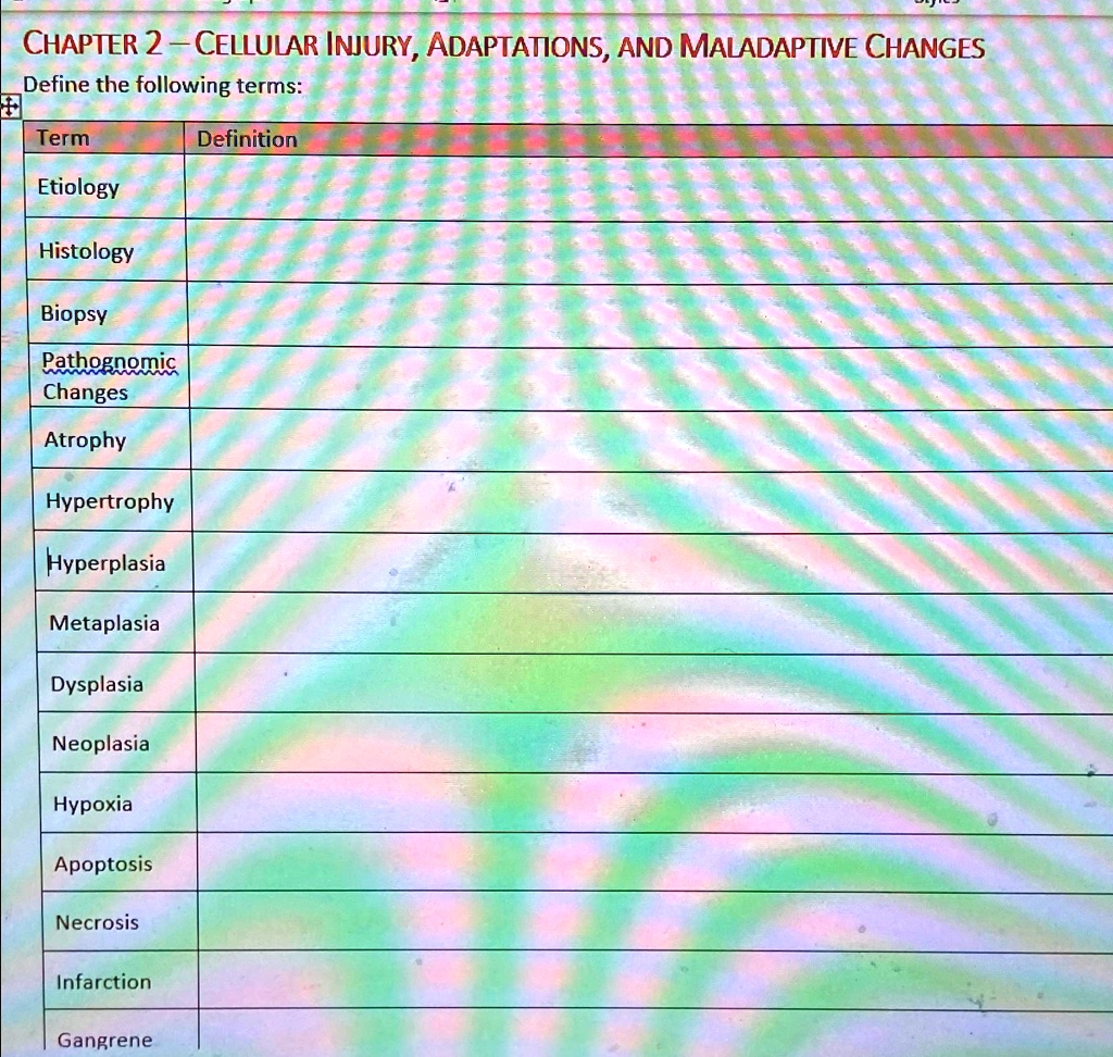 CHAPTER 2-CELLULAR INJURY, ADAPTATIONS, AND MALADAPTIVE CHANGES Define ...