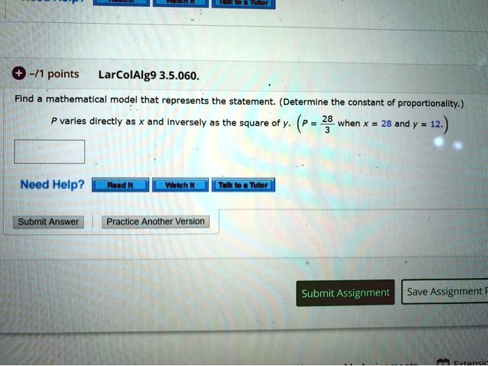 Solved ~ 1 Points Larcolalg9 3 5 060 Find Mathematical Model That Represents The Statement