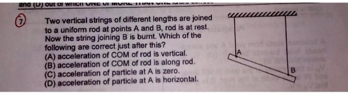 and (D) out of which ONE OF MORE 7 Two vertical strings of different lengths are joined to a ...
