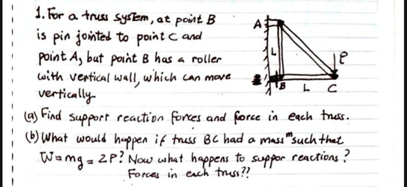 1. For a truss system, at point B is pin jointed to point C and Point A ...