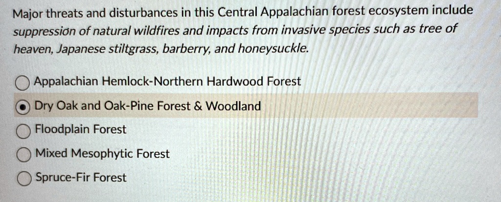 Major threats and disturbances in this Central Appalachian forest ...