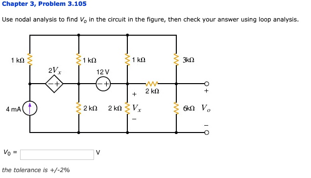 Chapter 3, Problem 3.105 Use nodal analysis to find Vo in the circuit in the figure, then check ...