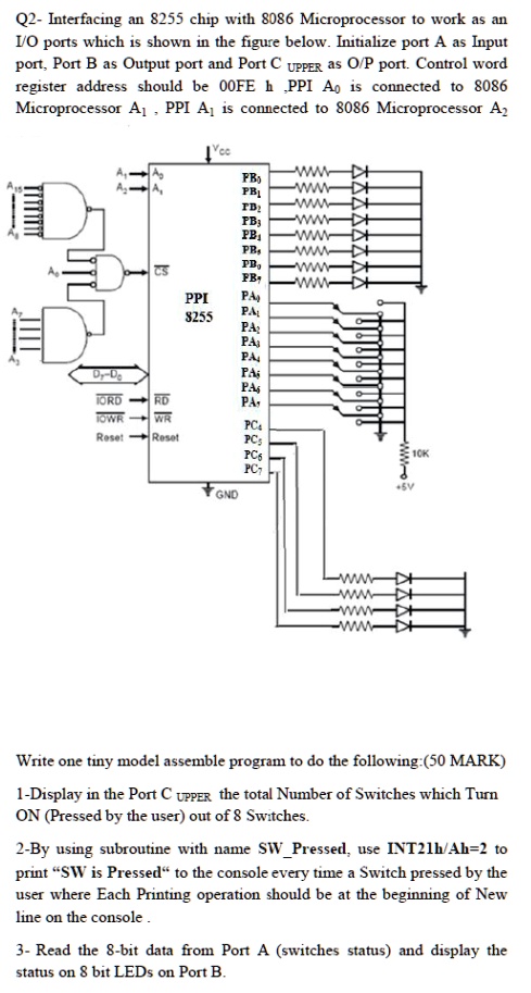 SOLVED: Q2- Interfacing an 8255 chip with 8086 Microprocessor to work as an I/O ports which is ...