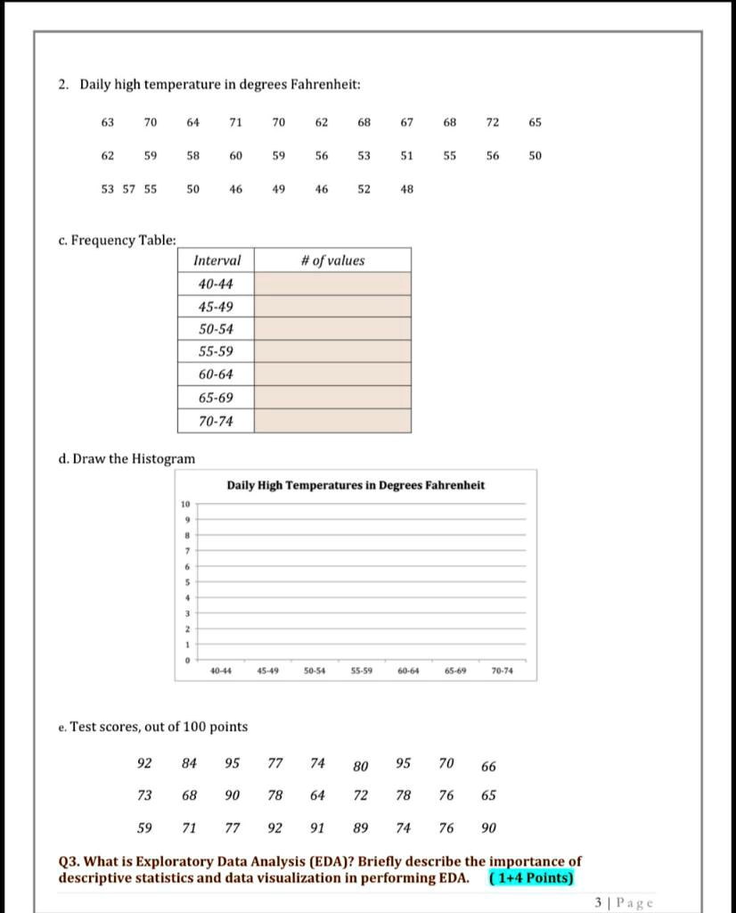 2 daily high temperature in degrees fahrenheit frequency table interval ...