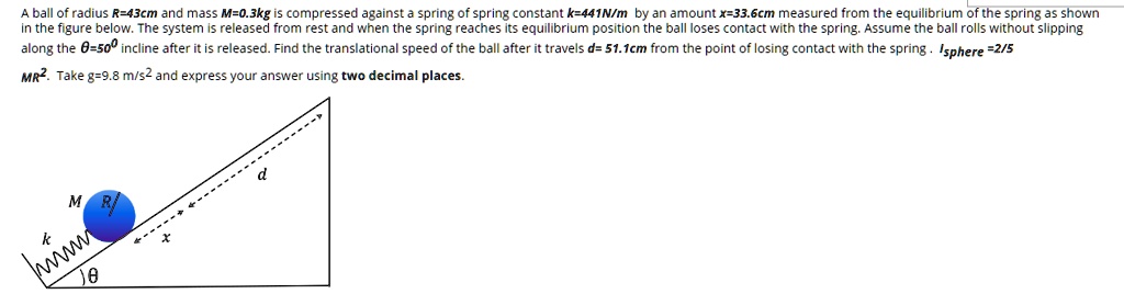 SOLVED:ball of radius R-43cm and mass M-0.3kg compressed against spring ...