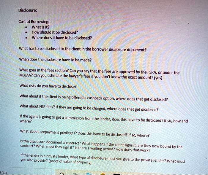 Disclosure: Cost of Borrowing: • What is it? • How should it be ...