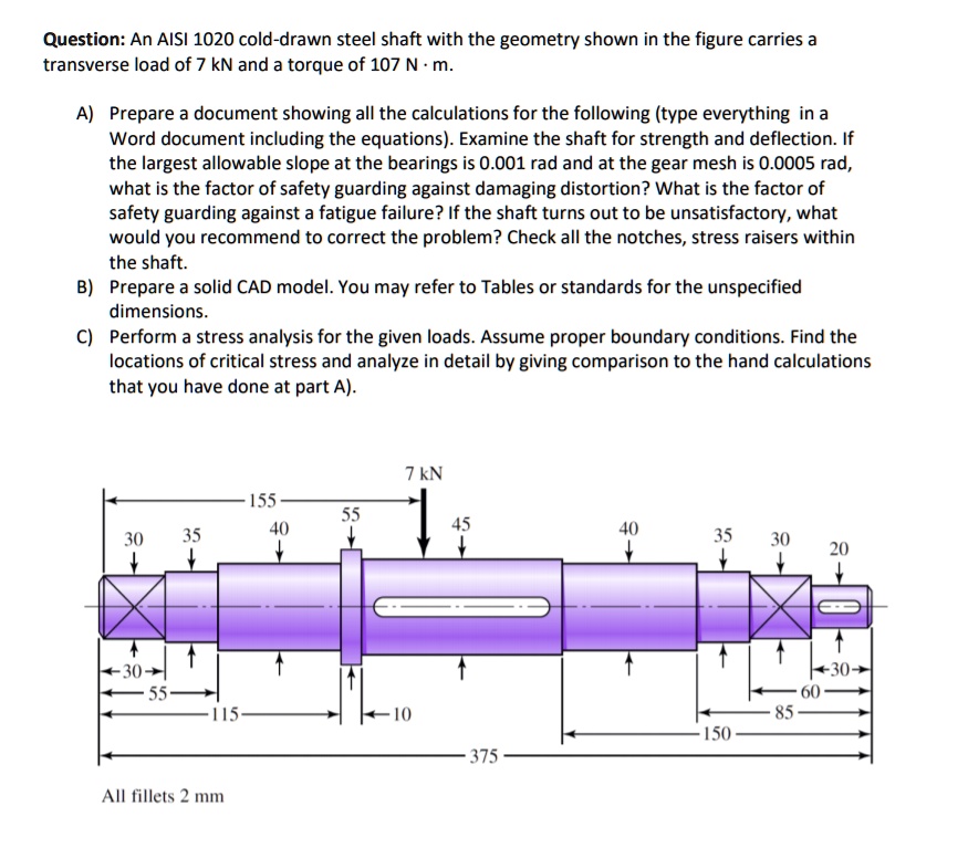 question an aisi 1020 cold drawn steel shaft with the geometry shown in ...