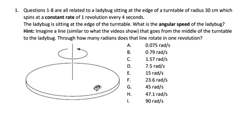 1. Questions 1-8 are all related to a ladybug sitting at the edge of a ...