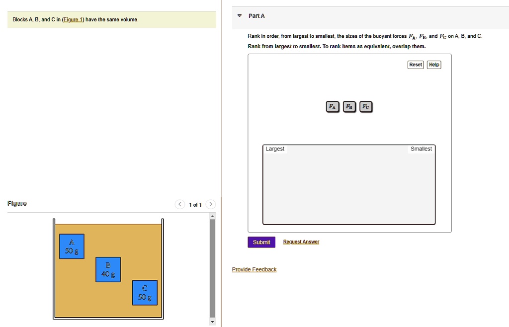 ? Part A Blocks A, B, and C in (Figure 1) have the same volume. Figure ...