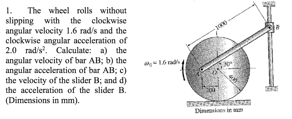 SOLVED: 1. The wheel rolls without slipping with theclockwise angular ...