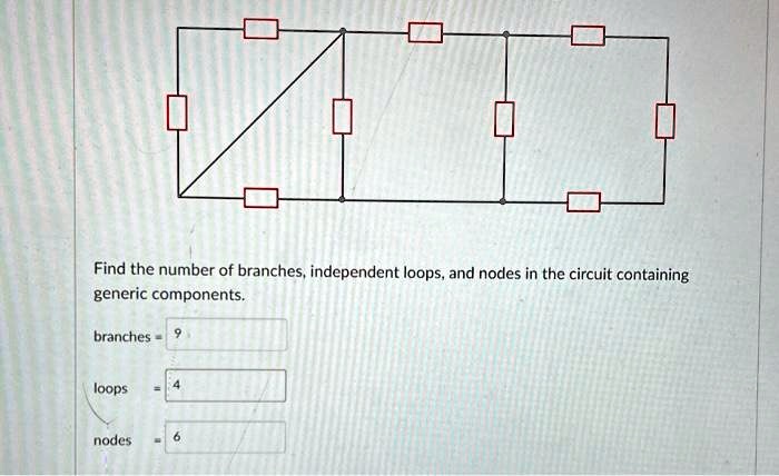 SOLVED: Find the number od branches, independent loops, and nodes in the circuit containing ...