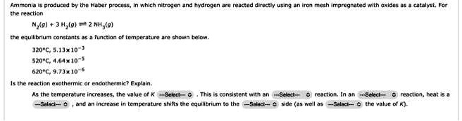Ammonia is produced by the Haber process, in which nitrogen and ...